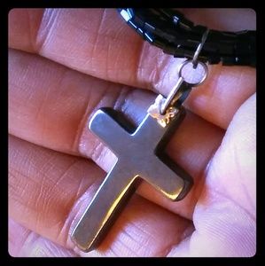 Jewelry | Vintage Hematite Cross Bugle Bead Necklace | Poshmark